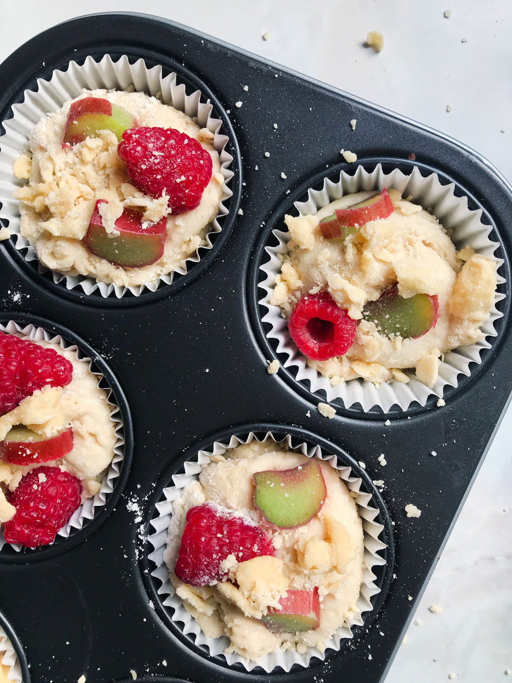 Raspberry & rhubarb vegan yeast breakfast muffins - Let's Eat Smart